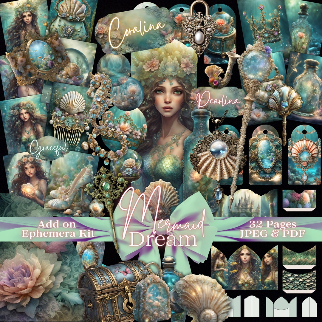 Mystical Mermaids Junk Journal Kit | Ephemera Printable Kit | Digital Junk Journal | Scrap Paper ...