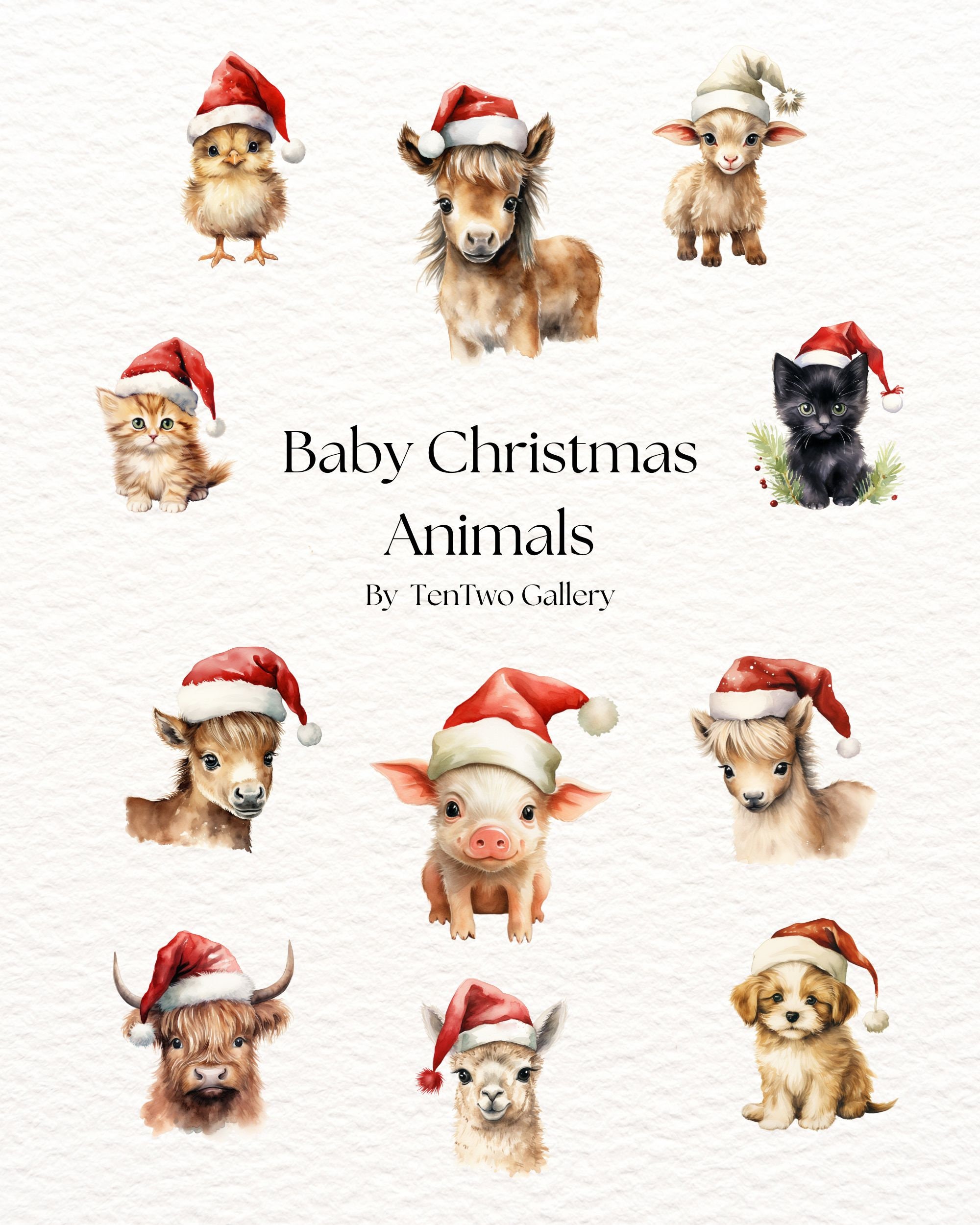 Christmas Baby Animals Clipart | Watercolour Christmas Sublimation ...