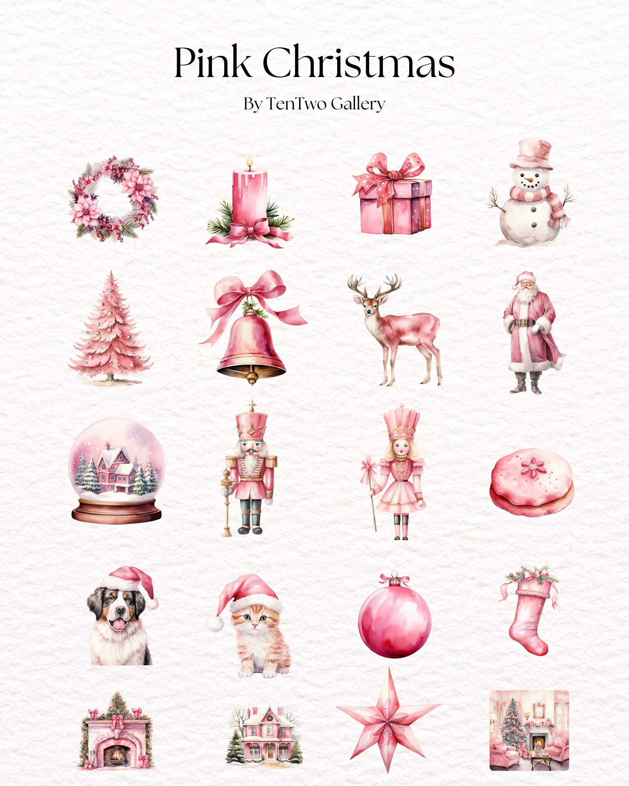 Pink Christmas Clipart | Watercolor Clipart | Christmas Sublimation ...