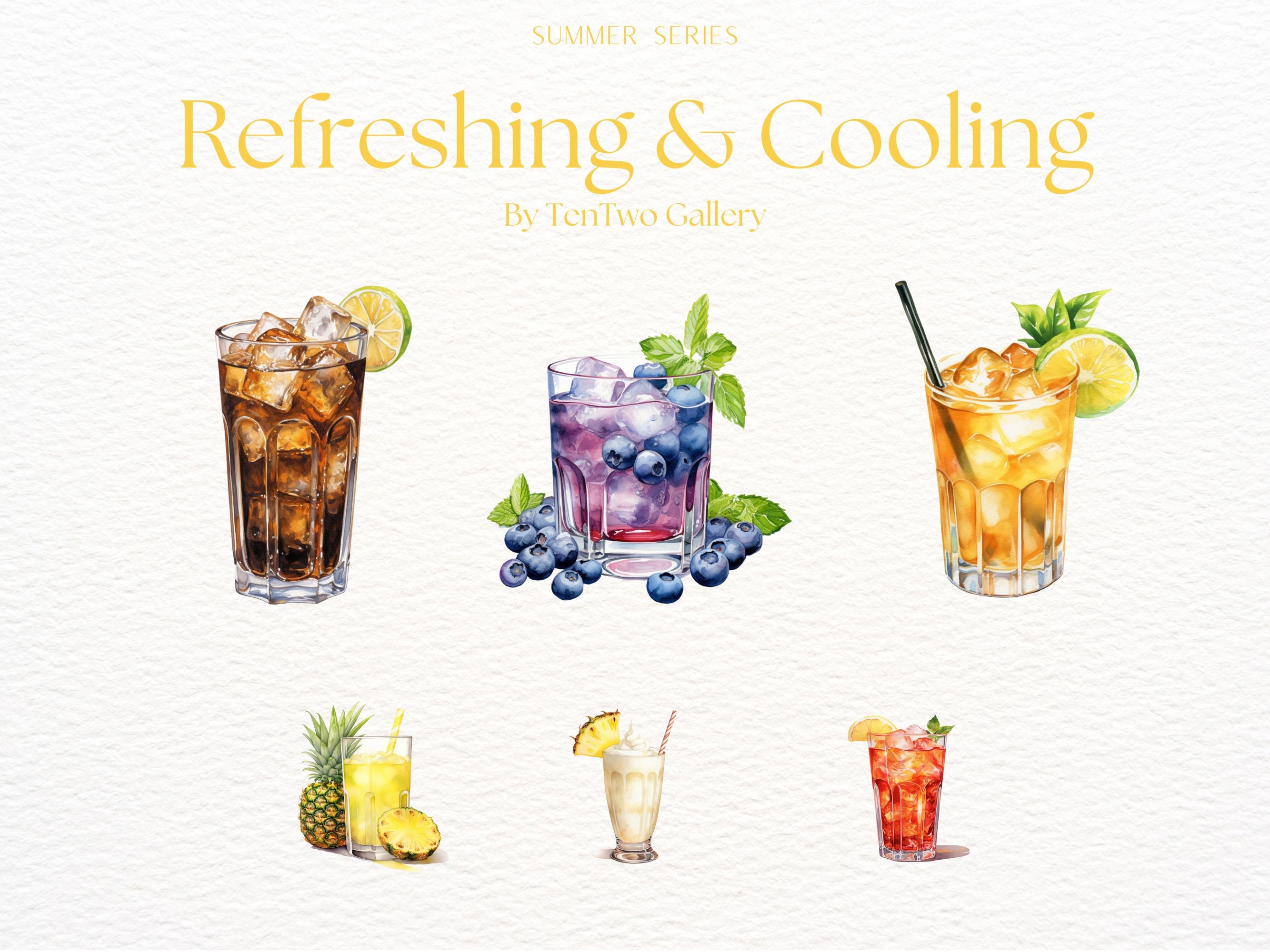 Watercolour Summer Drinks Clipart, Summer Cocktails PNG, Summertime ...
