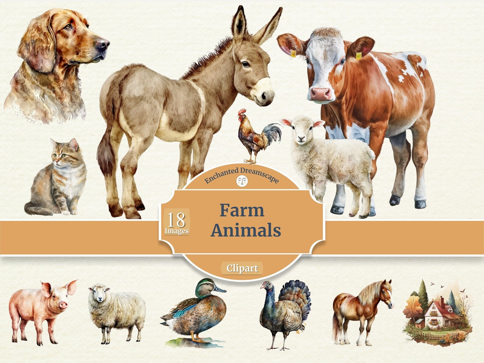 Watercolour Farm Animals Clipart | PNG | Farm Animals Clipart Bundle ...