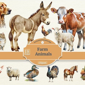 Watercolour Farm Animals Clipart | PNG | Farm Animals Clipart Bundle ...