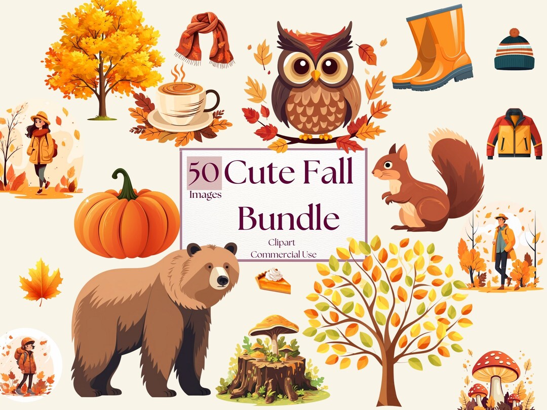 Cute Fall Clipart Bundle | Autumn Sublimation | Commercial Use | PNG ...