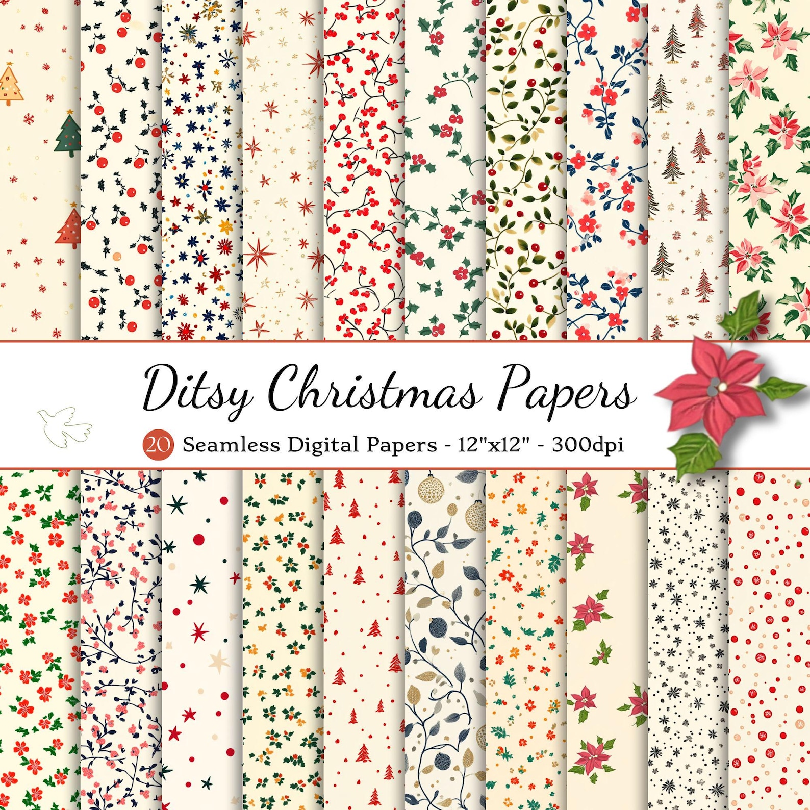 Ditsy Christmas Seamless Digital Paper, Printable Holiday Scrapbook ...