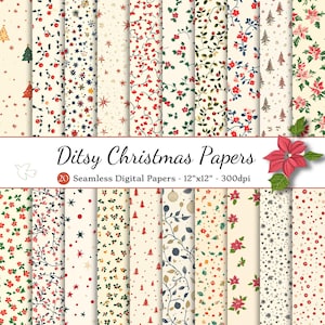 Ditsy Christmas Seamless Digital Paper, Printable Holiday Scrapbook ...
