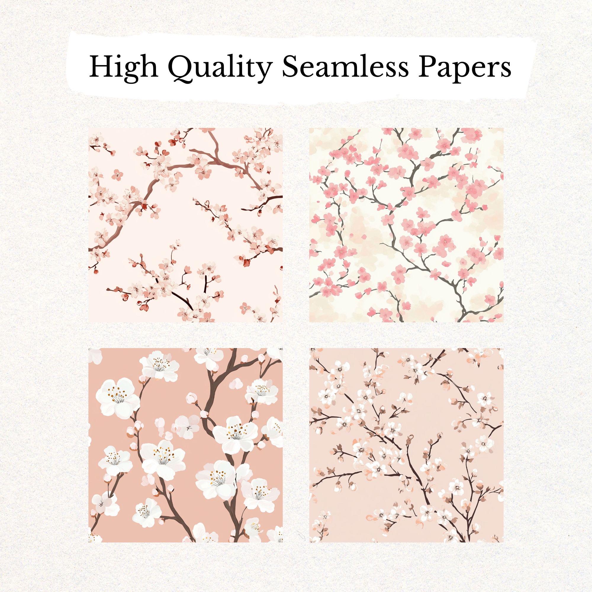 Boho Cherry Blossom Seamless Digital Paper, Printable Summer Floral ...
