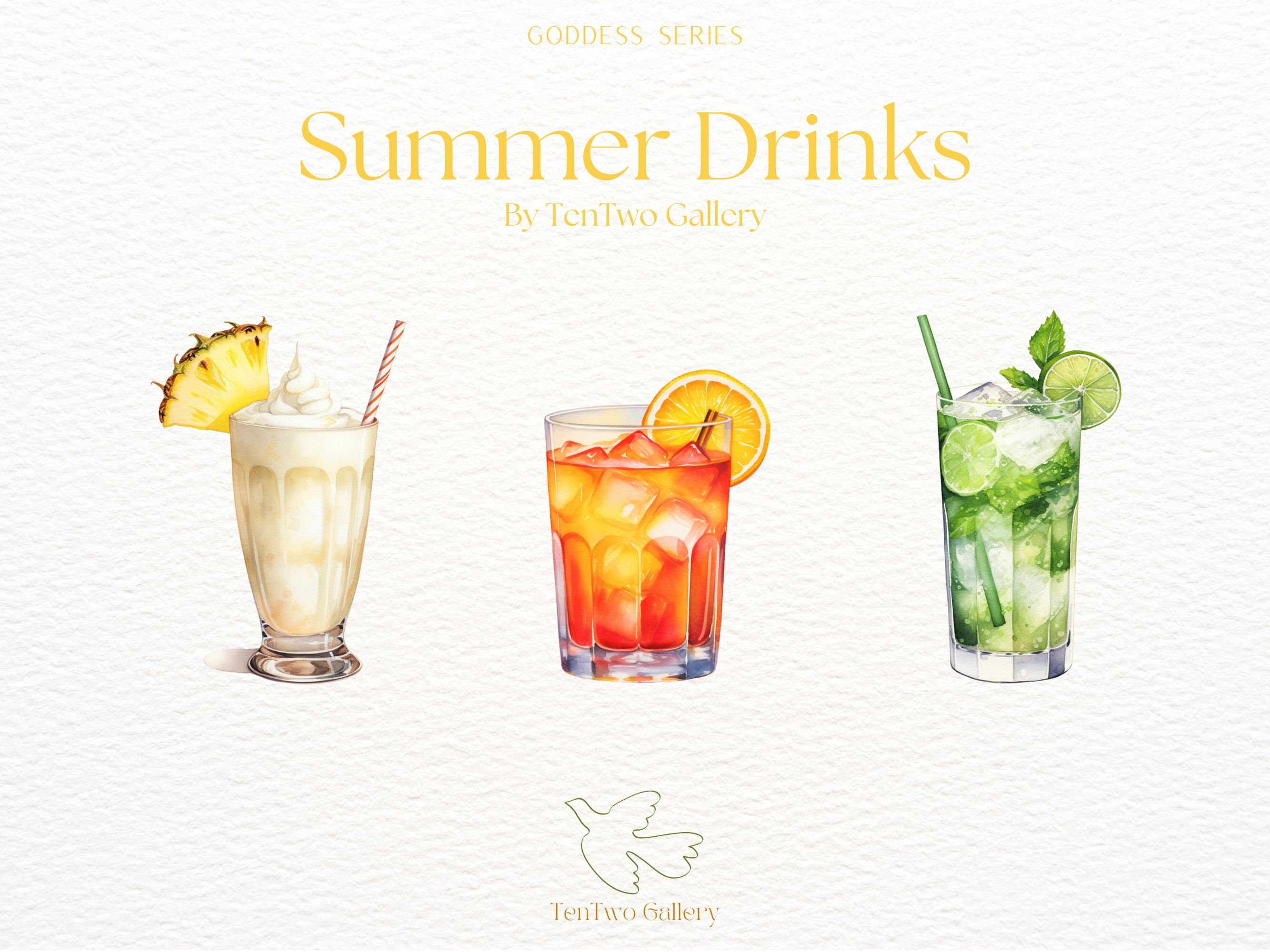 Watercolour Summer Drinks Clipart, Summer Cocktails PNG, Summertime ...
