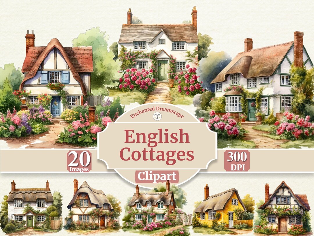 English Cottages Clipart Watercolour Clipart Cottagecore Png Bundle ...
