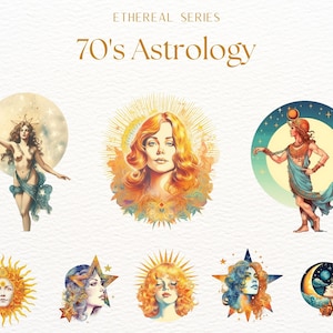 70's Astrology Clipart, Vintage Astrology Clipart, Divine Goddess PNG ...