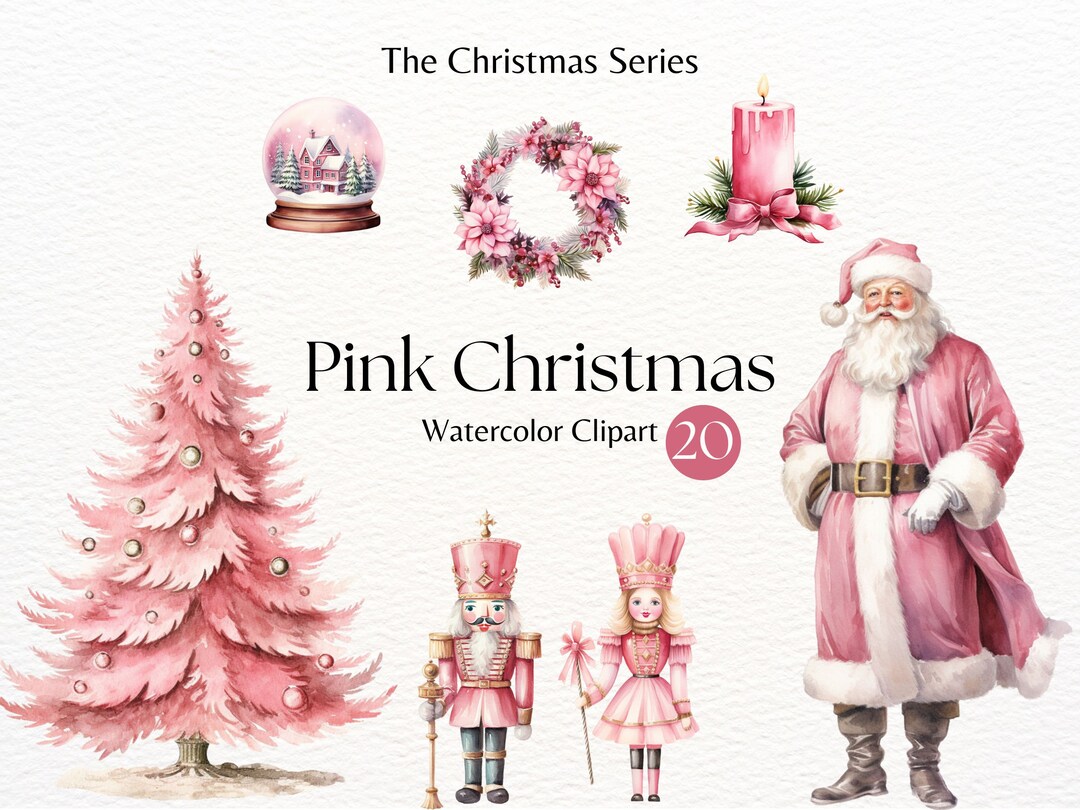 Pink Christmas Clipart | Watercolor Clipart | Christmas Sublimation ...