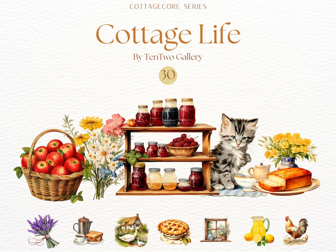 Cottage Life Clipart, Cottagecore Sublimation, Watercolor Country Side ...