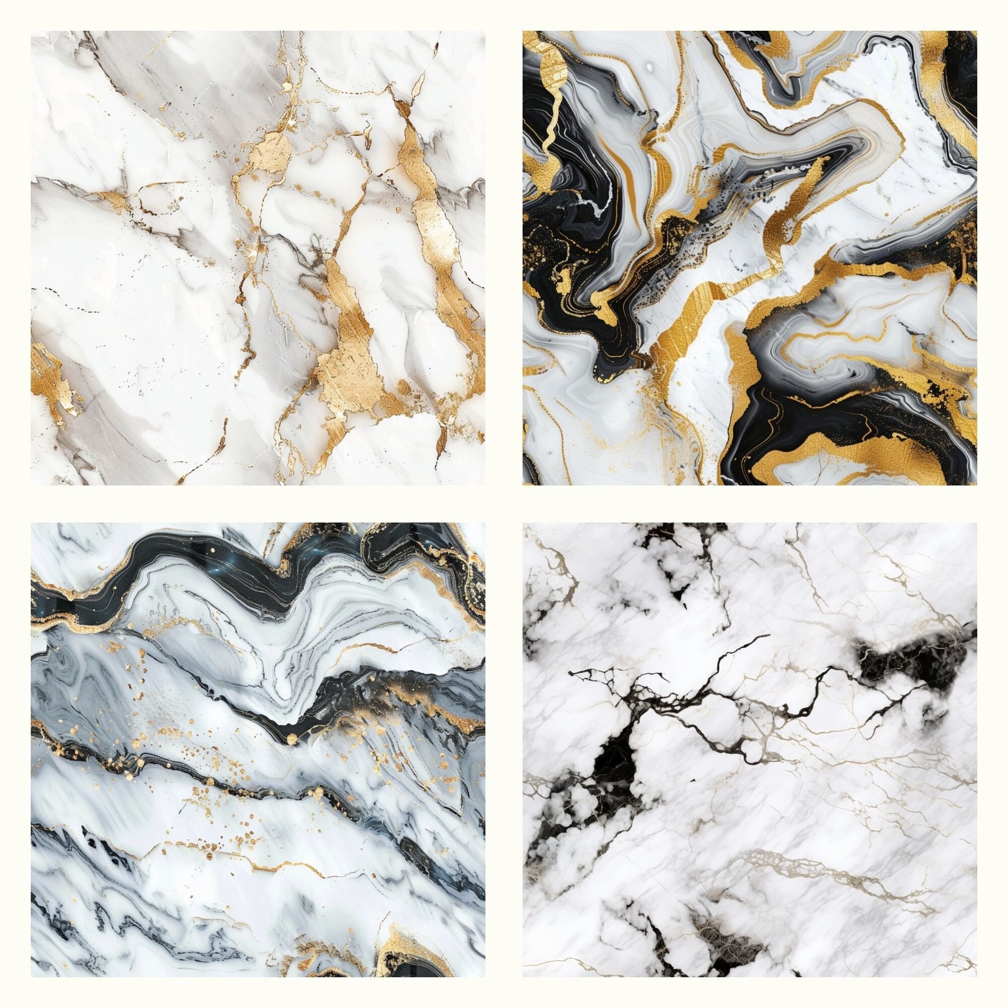 Marble in White and Gold Seamless Digital Paper, Printable Marble ...