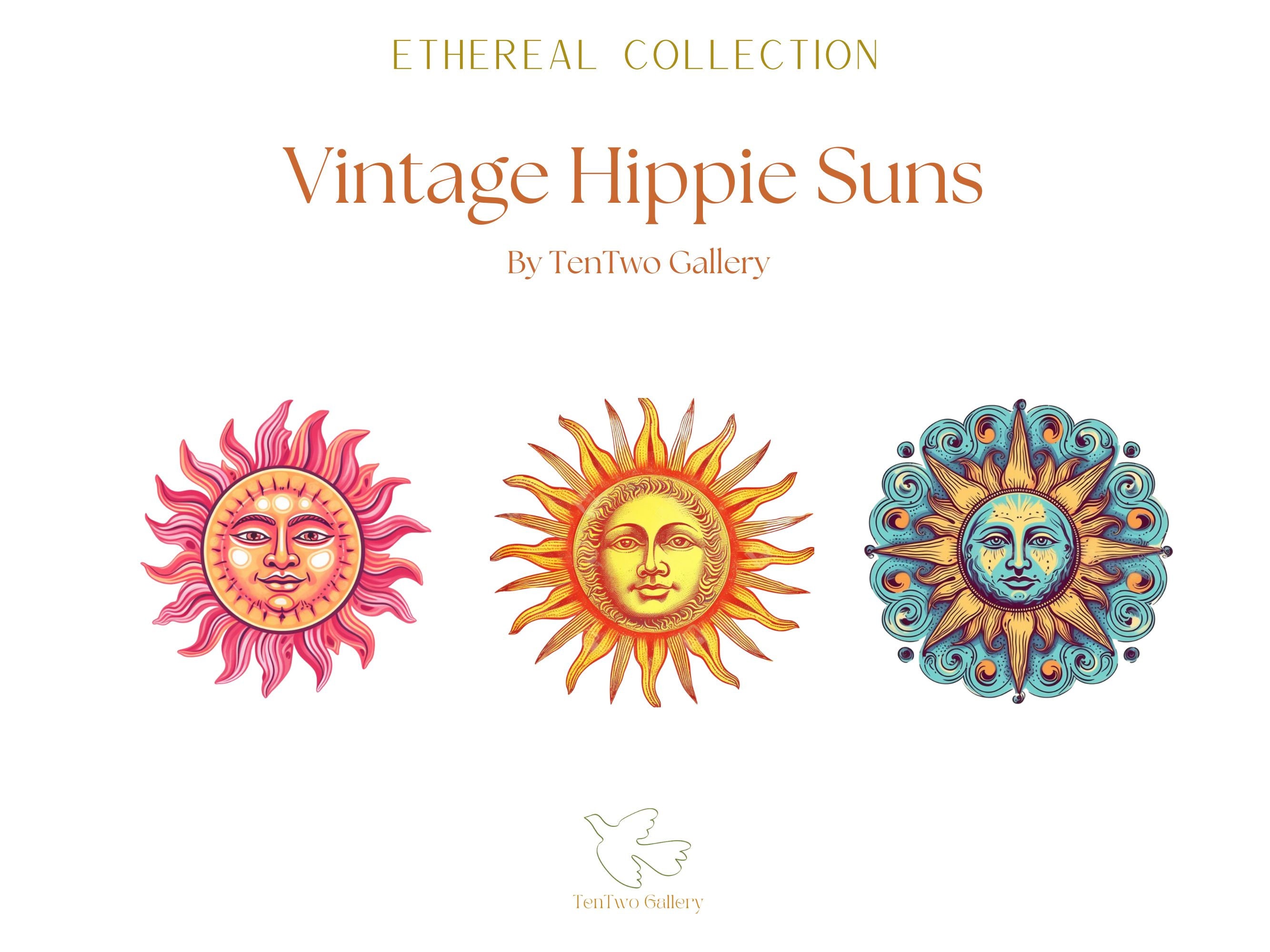 Vintage Suns Clipart, Retro Sun Illustrations, Groovy Sun PNG, Boho ...