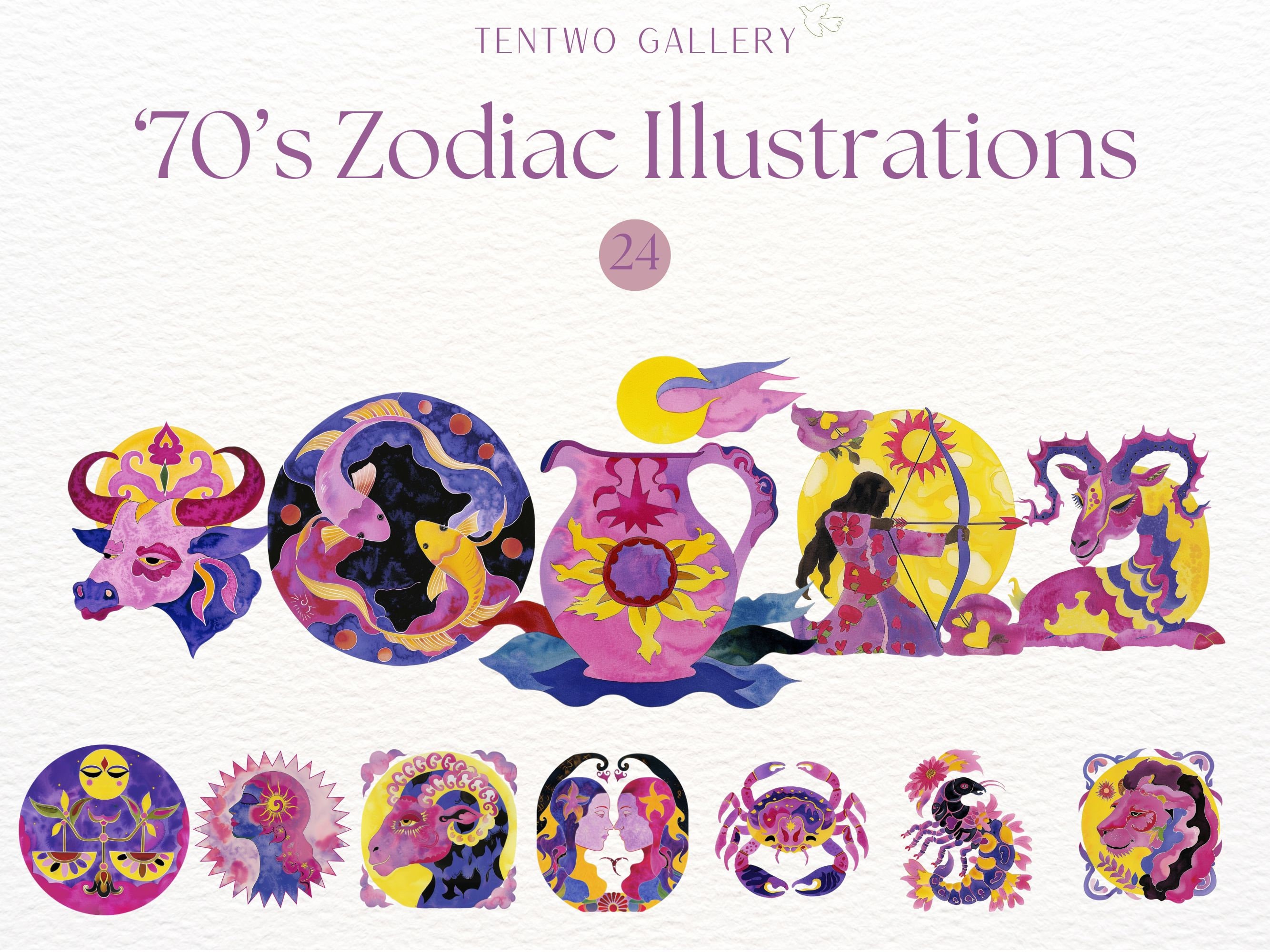70's Zodiac Signs Clipart, Astrology Graphics, Retro Zodiac Symbols ...