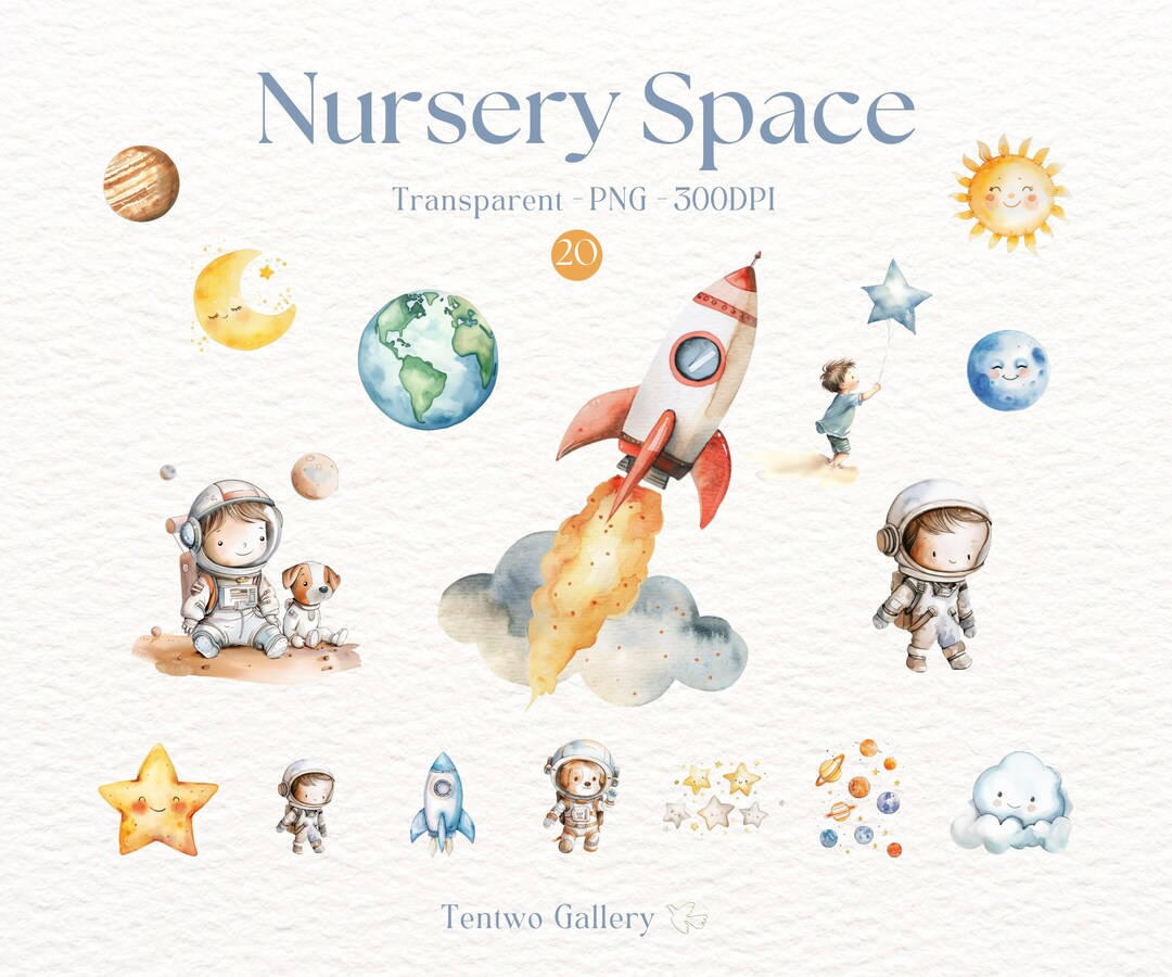 Watercolor Space Clipart, Astronaut Nursery Clipart, Astronaut ...