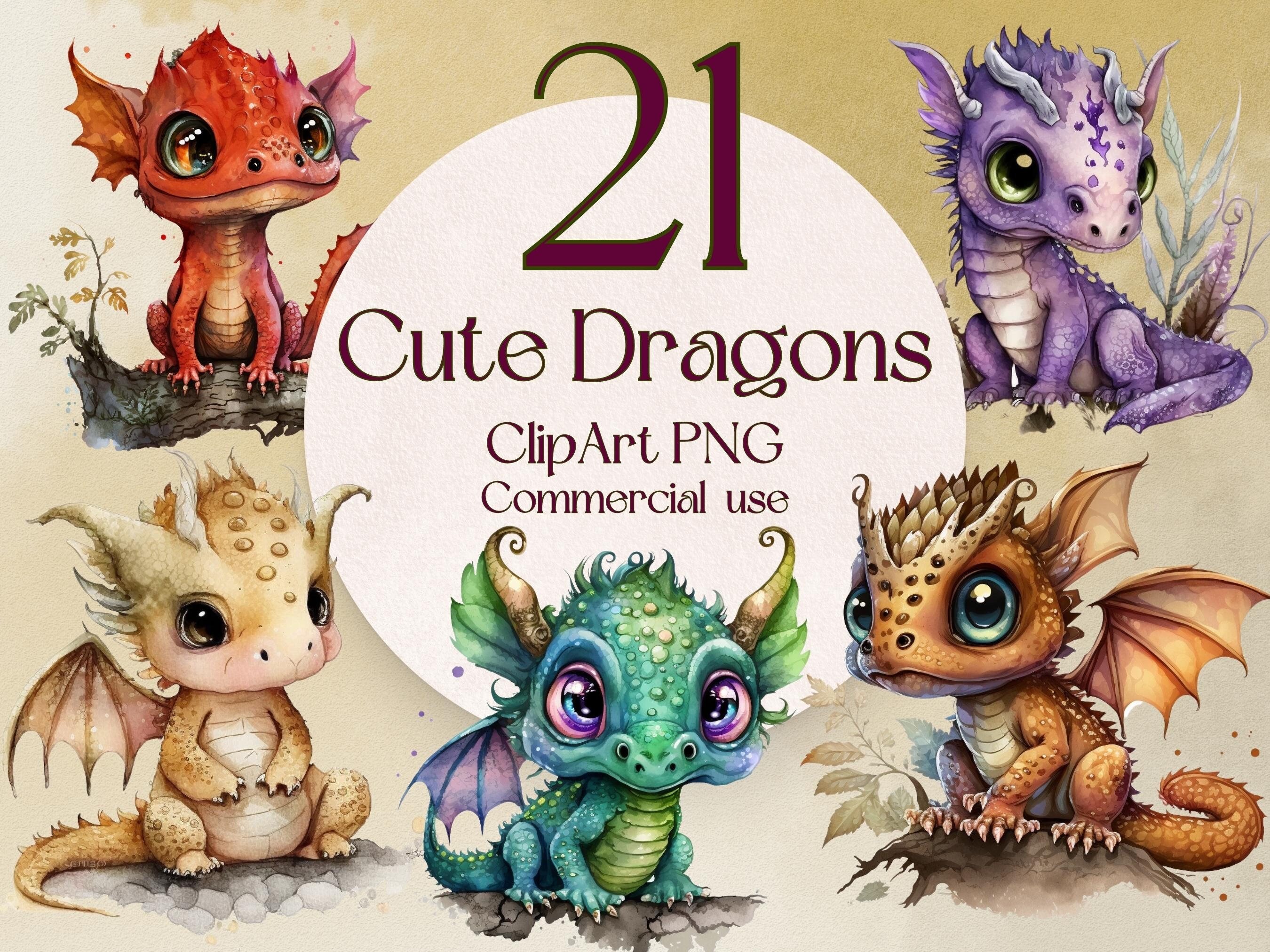 Cute Dragons Clipart Watercolour Clipart Adorable Dragons - Etsy