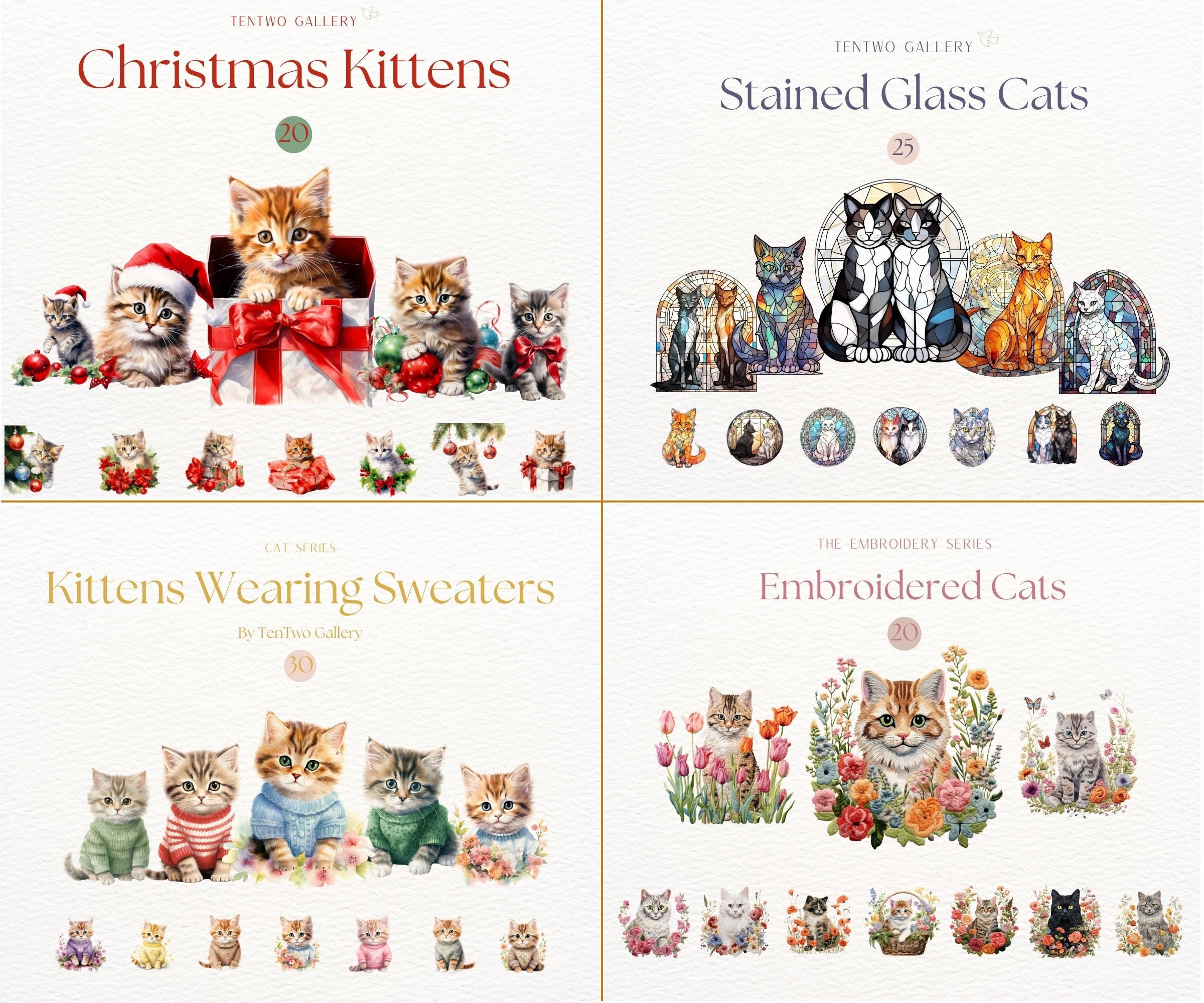 Cat Clipart Collection, Cute Kittens Clipart, Cat Value Bundle, Floral ...