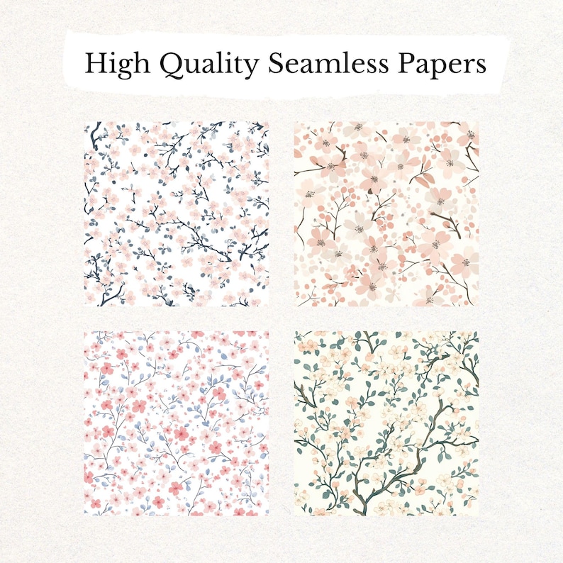 Boho Cherry Blossom Seamless Digital Paper, Printable Summer Floral ...