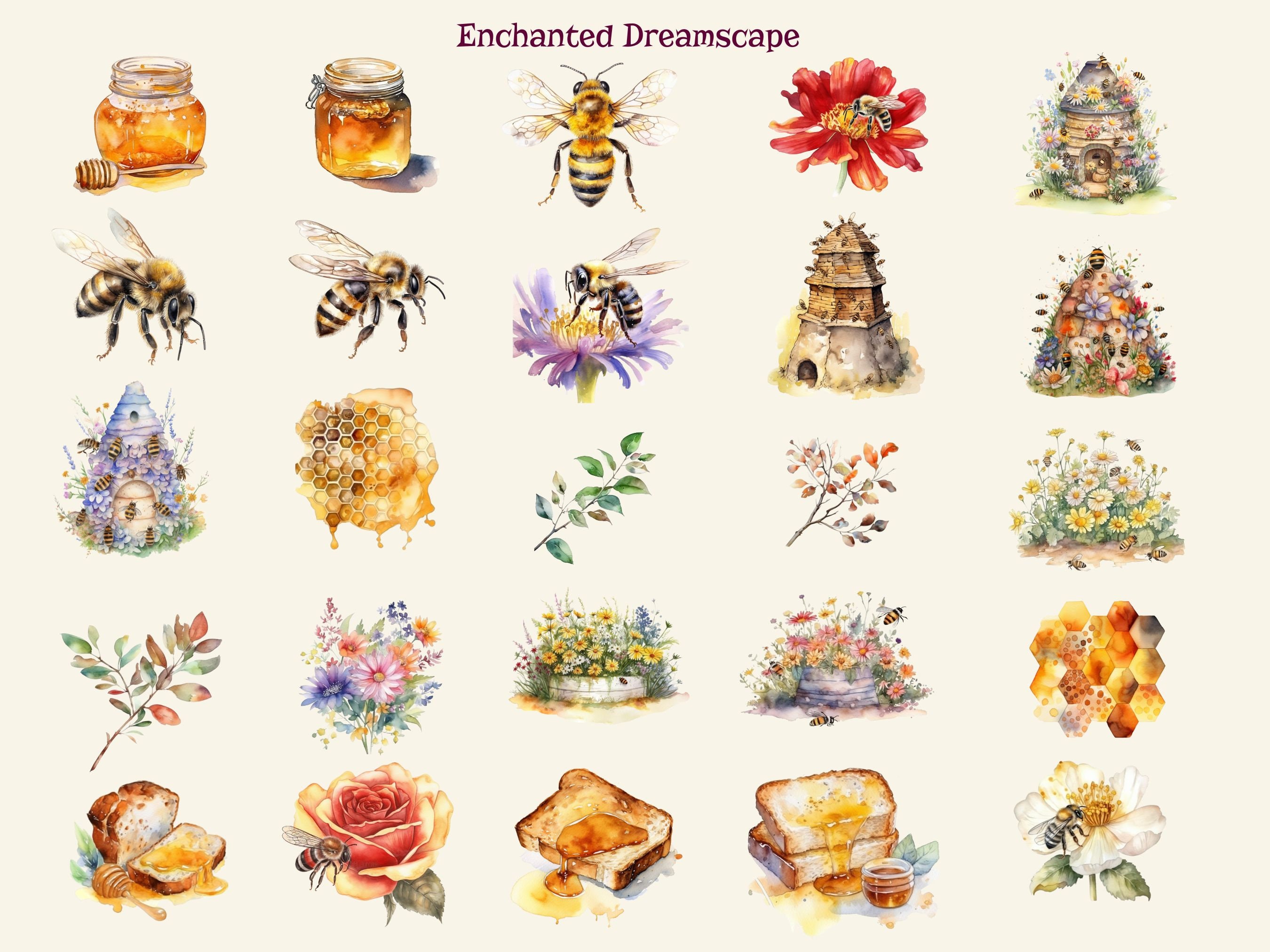 Watercolour Honey Bee Clipart | Spring Garden Honey Bee Bundle | Honey ...