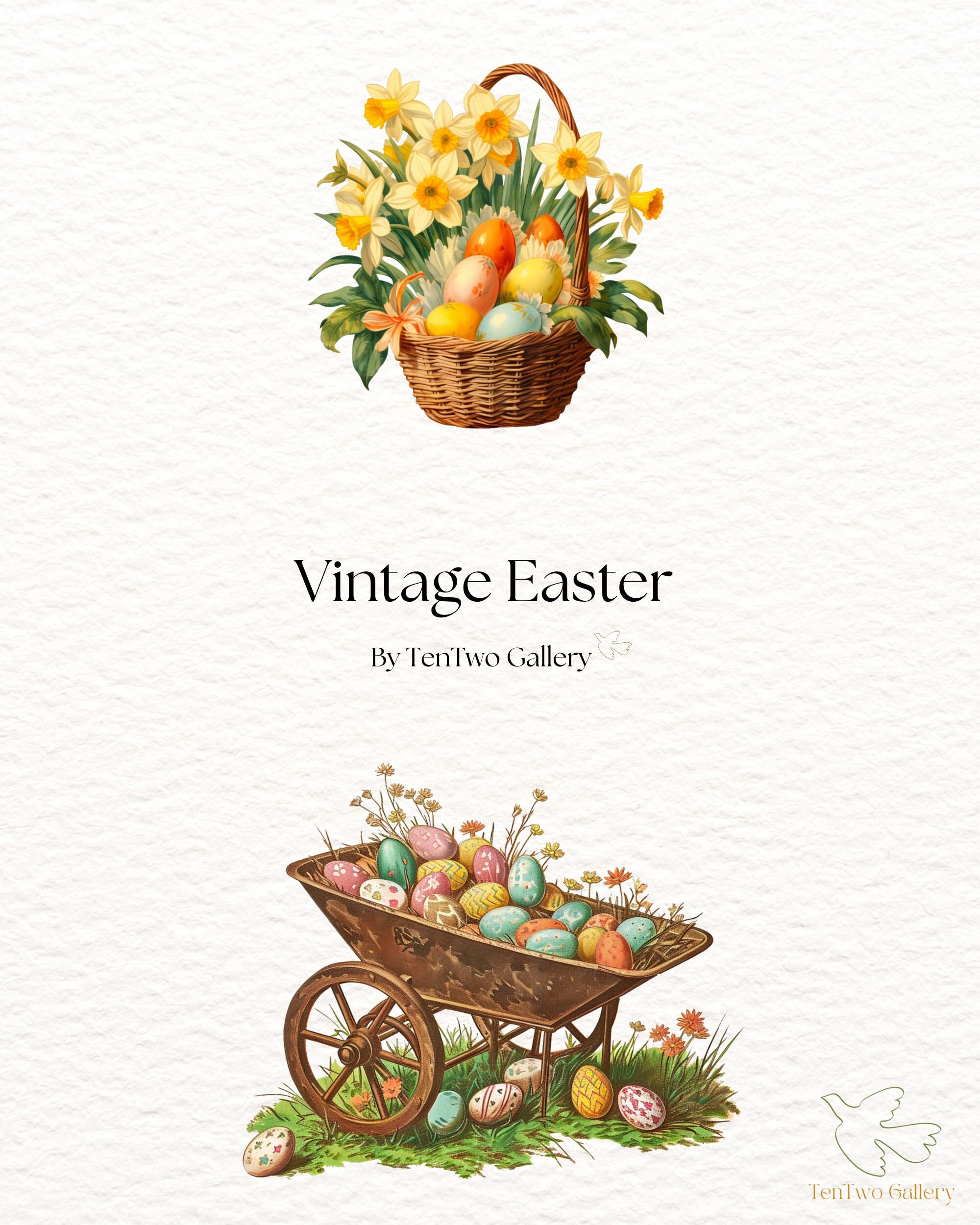 Vintage Easter Clipart, Easter Bunny, Easter Egg, Easter Basket, Spring ...