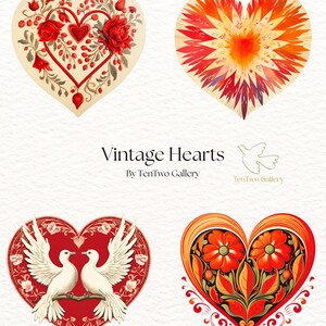Vintage Hearts Clipart | Valentines Day Clipart | Retro Hearts PNG ...