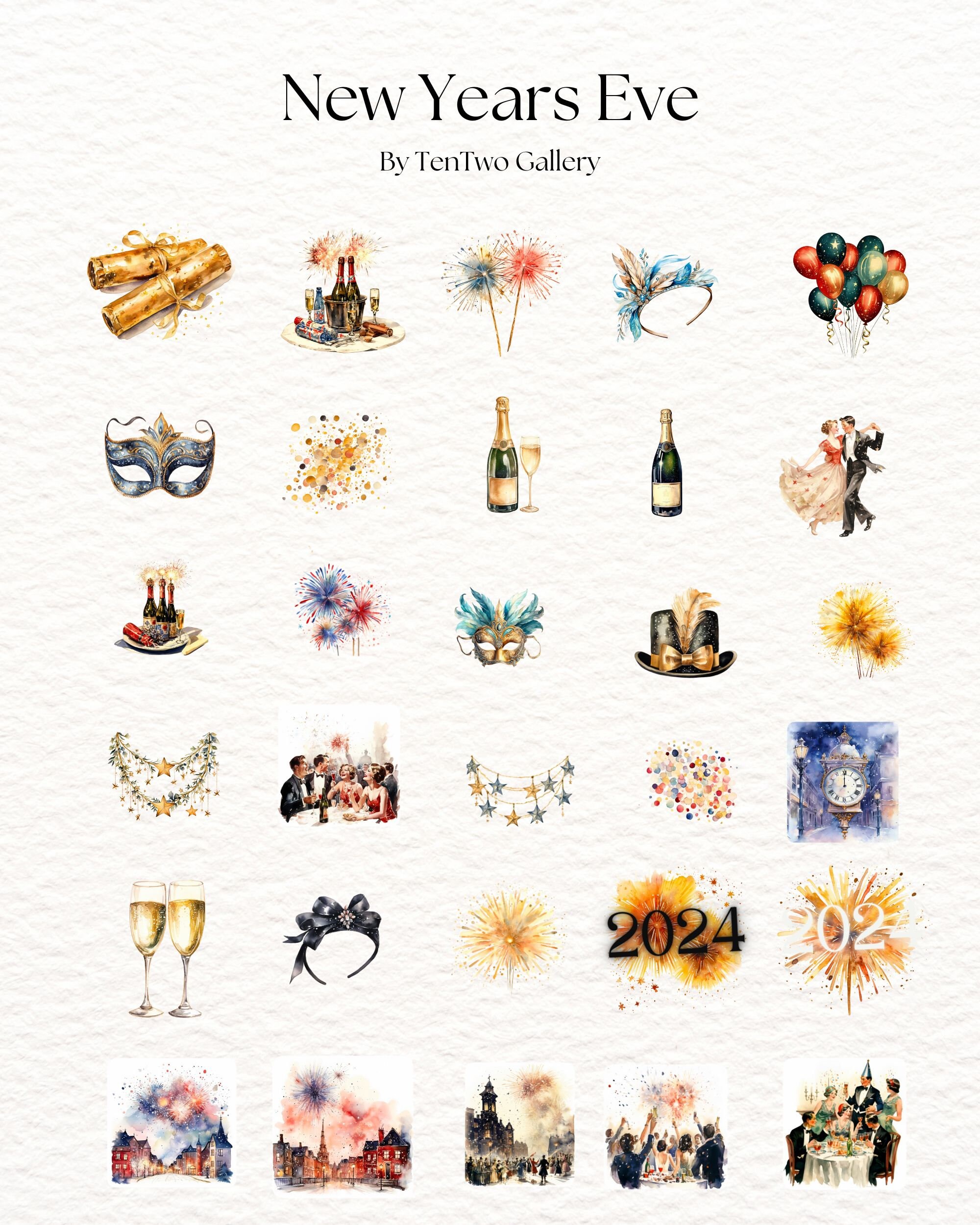 New Years Eve Clipart Watercolor Celebration Clipart Happy New Years ...