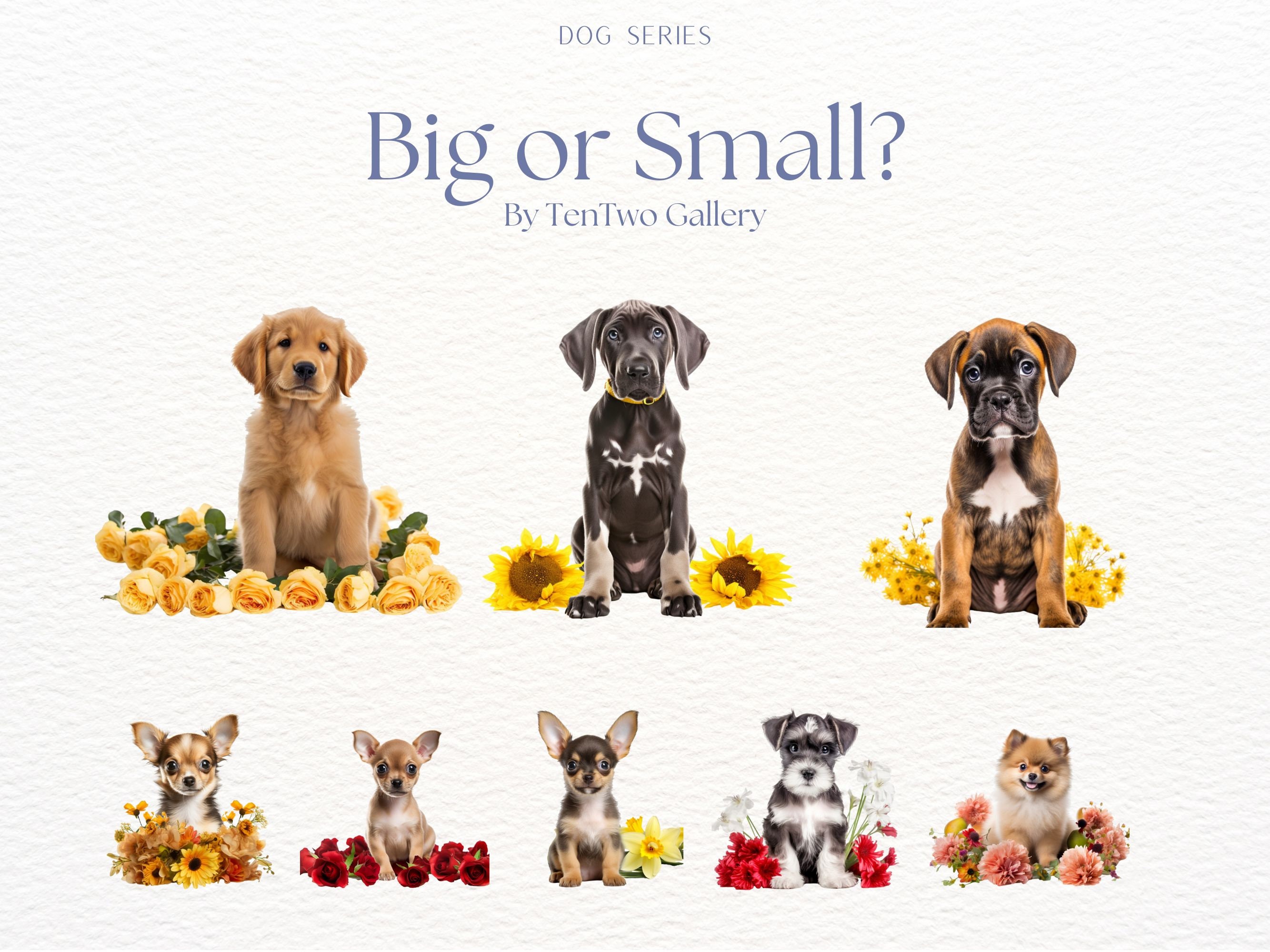 Cute Puppies With Flowers Clipart, Adorable Puppy Dogs Clipart, Dog ...