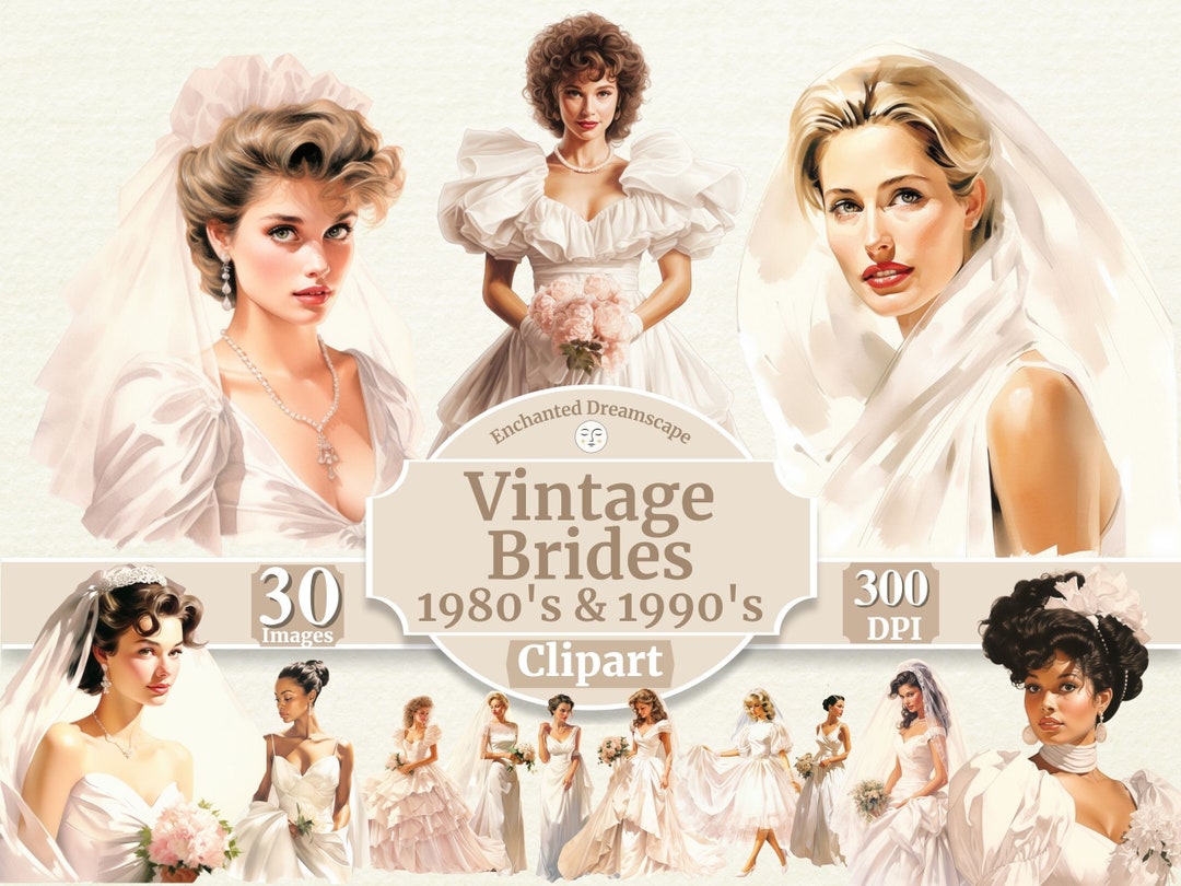 Vintage Brides 1980's & 1990's Clipart | Retro Wedding Brides | Wedding ...