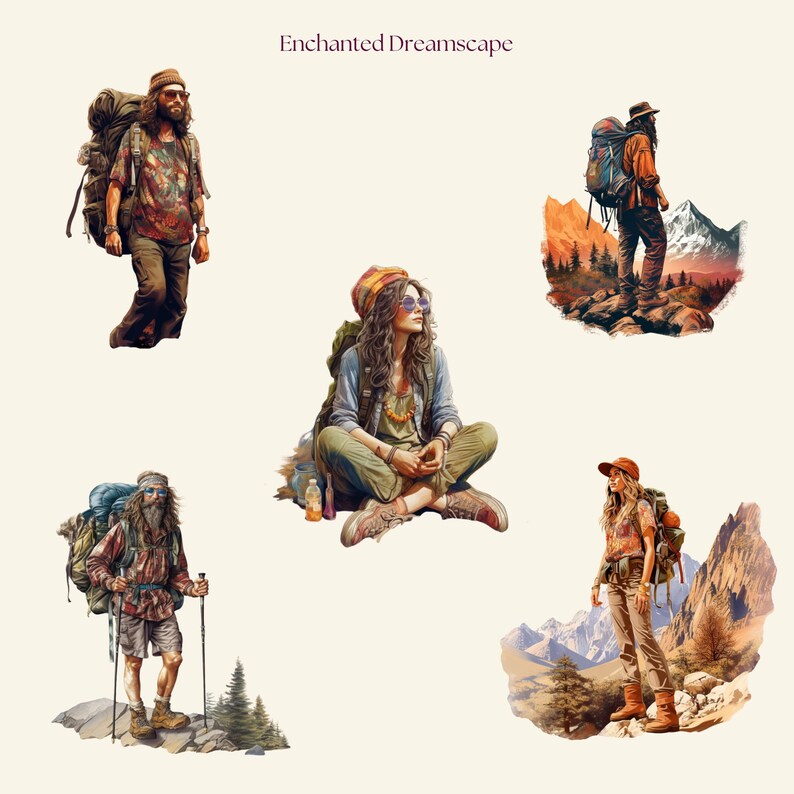 70's Backpackers Clipart Bundle Vintage Outdoor Clipart Hiking Clipart ...