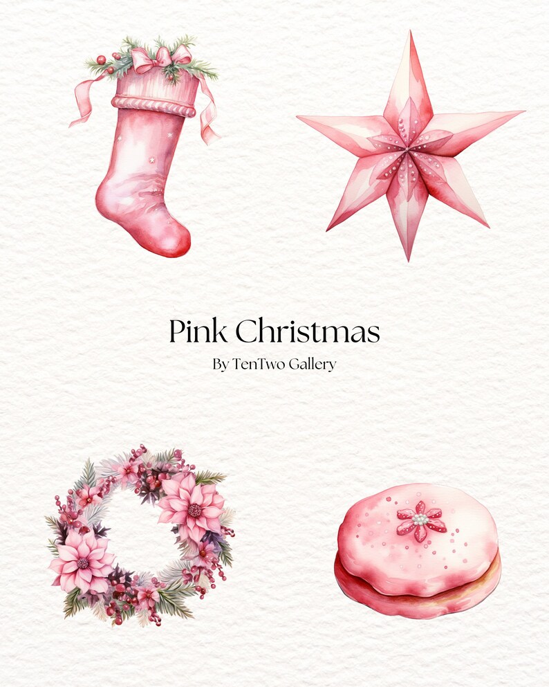Pink Christmas Clipart Watercolor Clipart Christmas Sublimation Pink ...