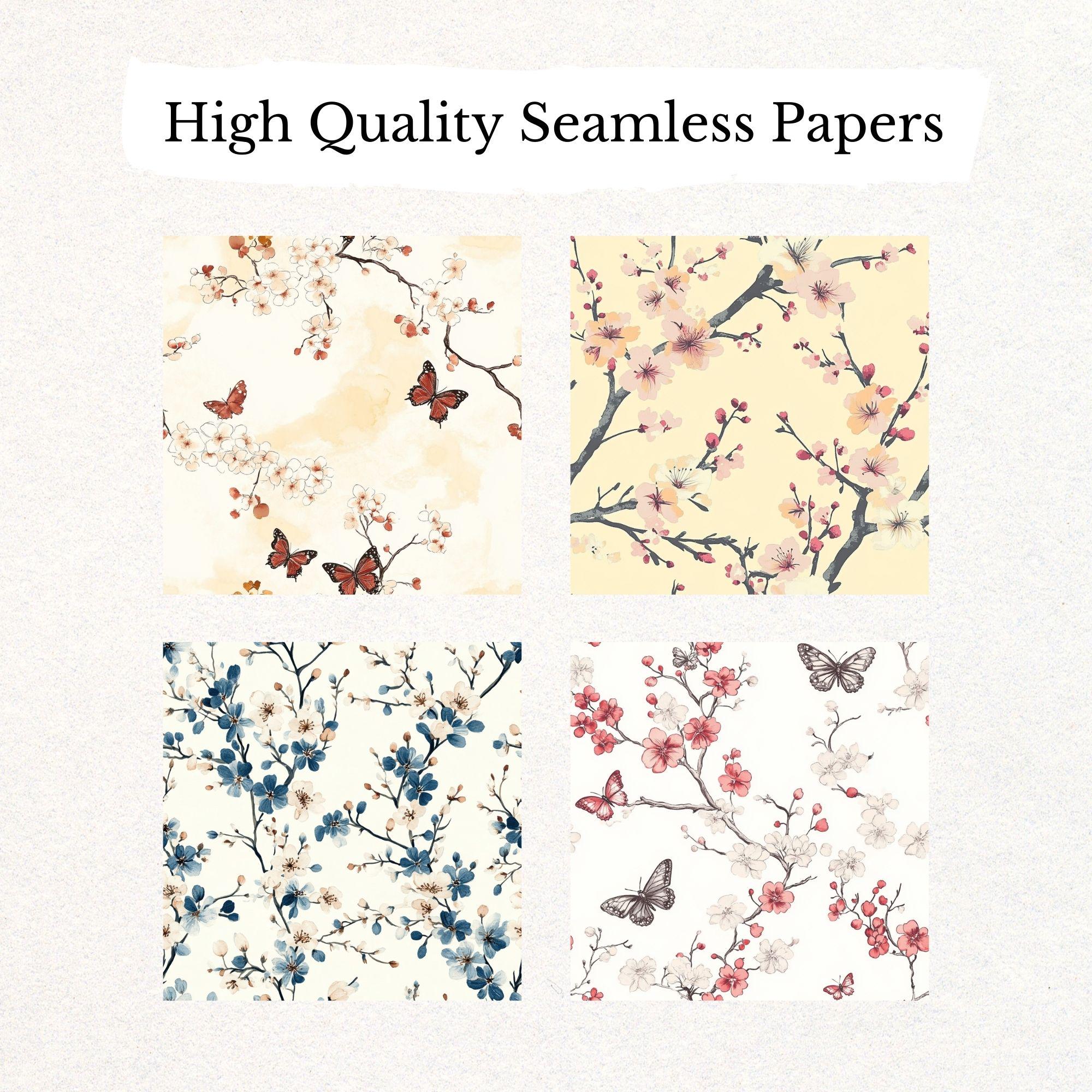 Boho Cherry Blossom Seamless Digital Paper, Printable Summer Floral ...