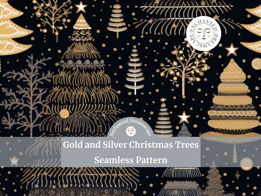 Golden Christmas Trees Seamless Pattern, Contemporary Christmas ...