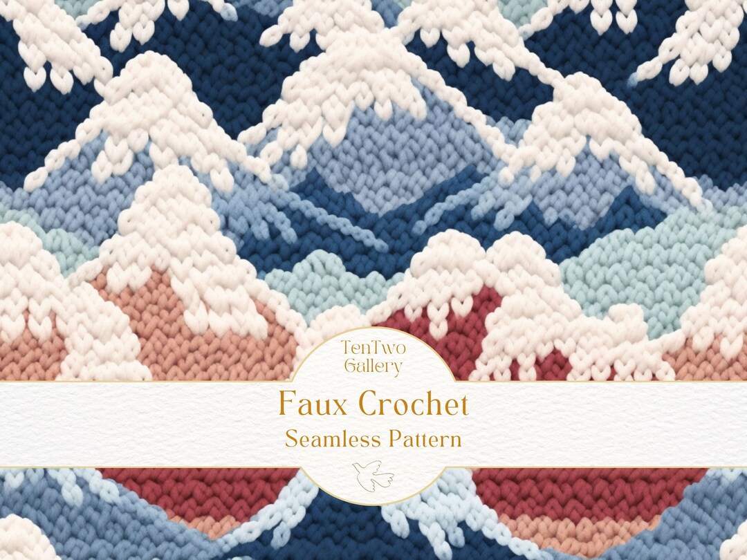 Snowy Mountains Faux Crochet Seamless Pattern, Mountain Landscape ...