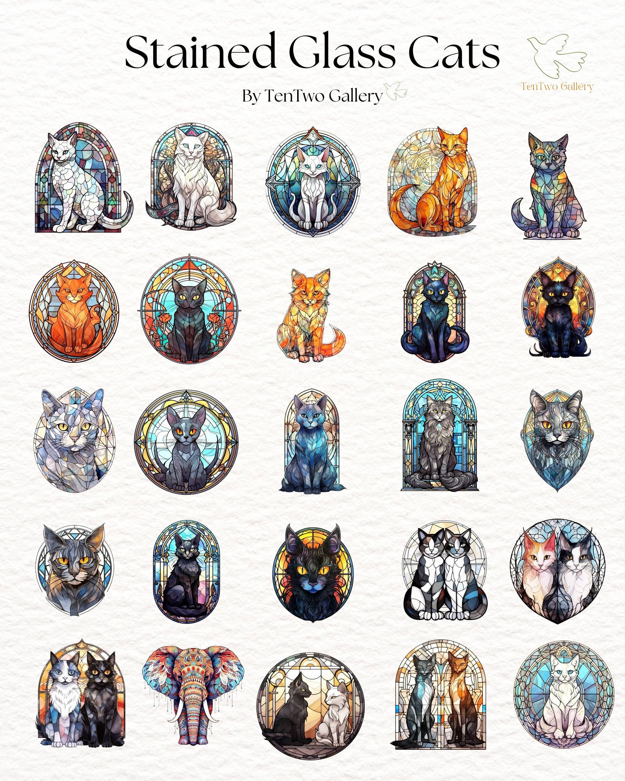 Stained Glass Cats Clipart Coloured Glass Cats Cute Kitten Images Fantasy Clipart Cat Png Cat