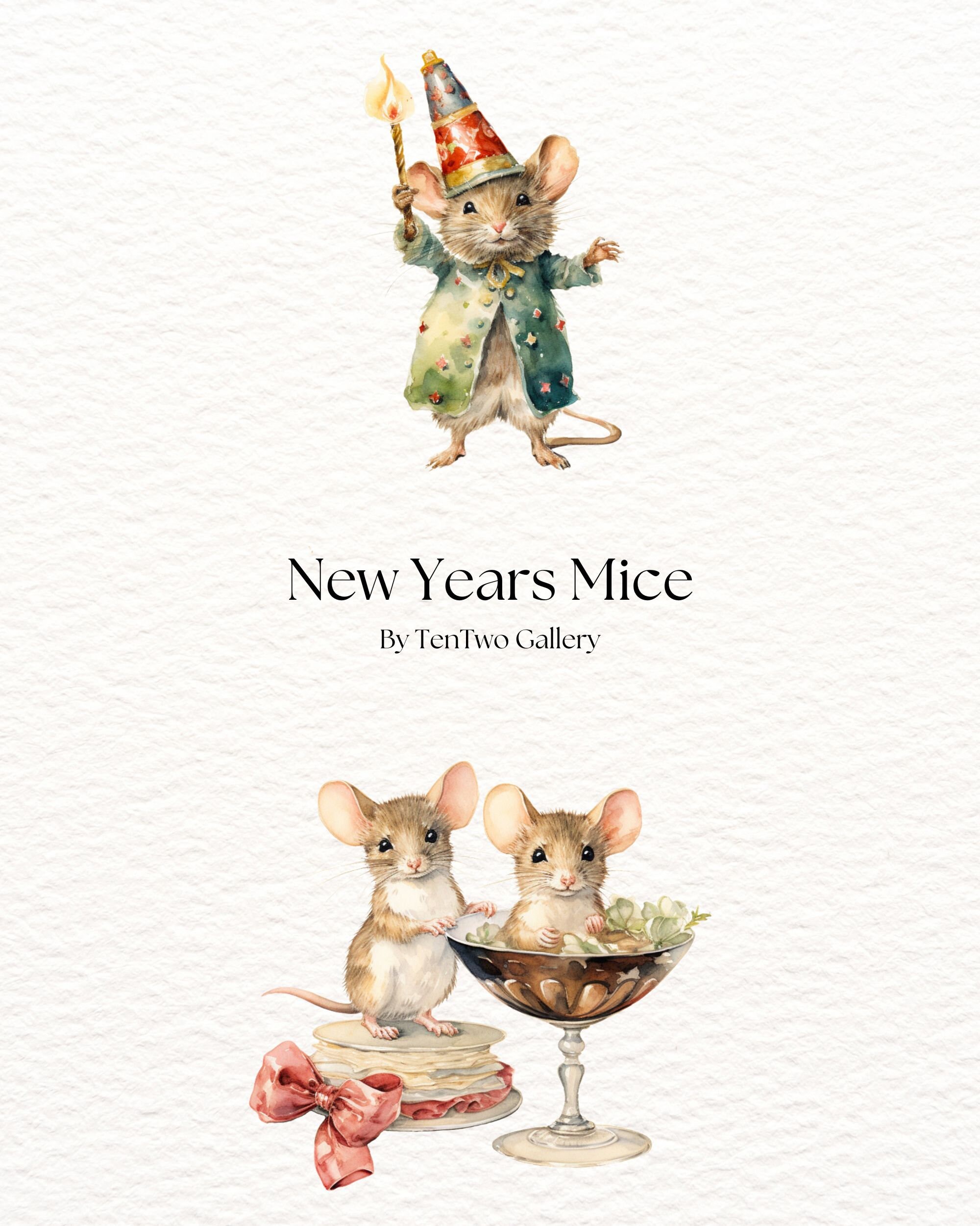New Years Mice Clipart Watercolor Party Clipart Cute New Years ...