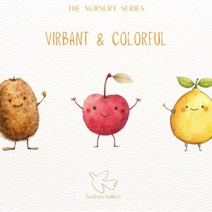 Nursery Fruit Clipart, Watercolor Fruit Characters, Healthy Foods ...