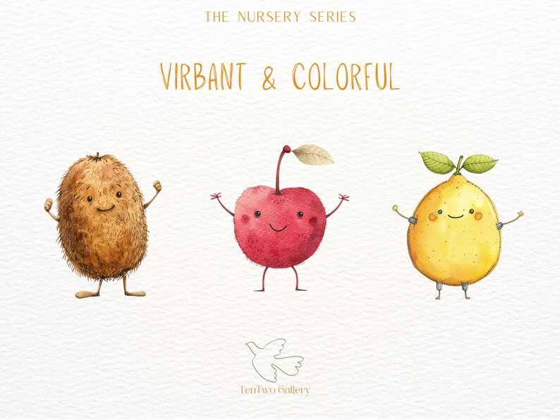Nursery Fruit Clipart, Watercolor Fruit Characters, Healthy Foods ...