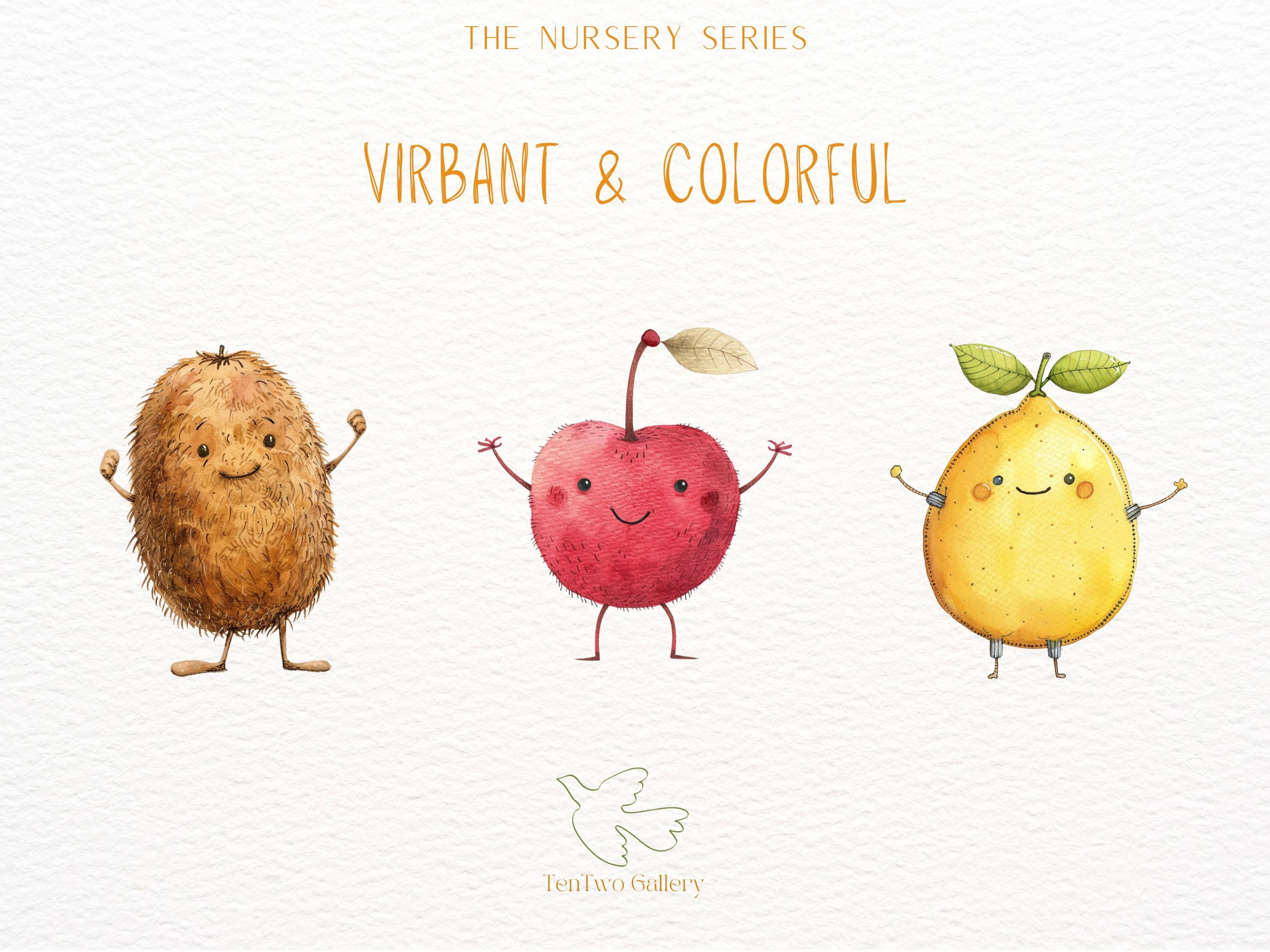 Nursery Fruit Clipart, Watercolor Fruit Characters, Healthy Foods ...