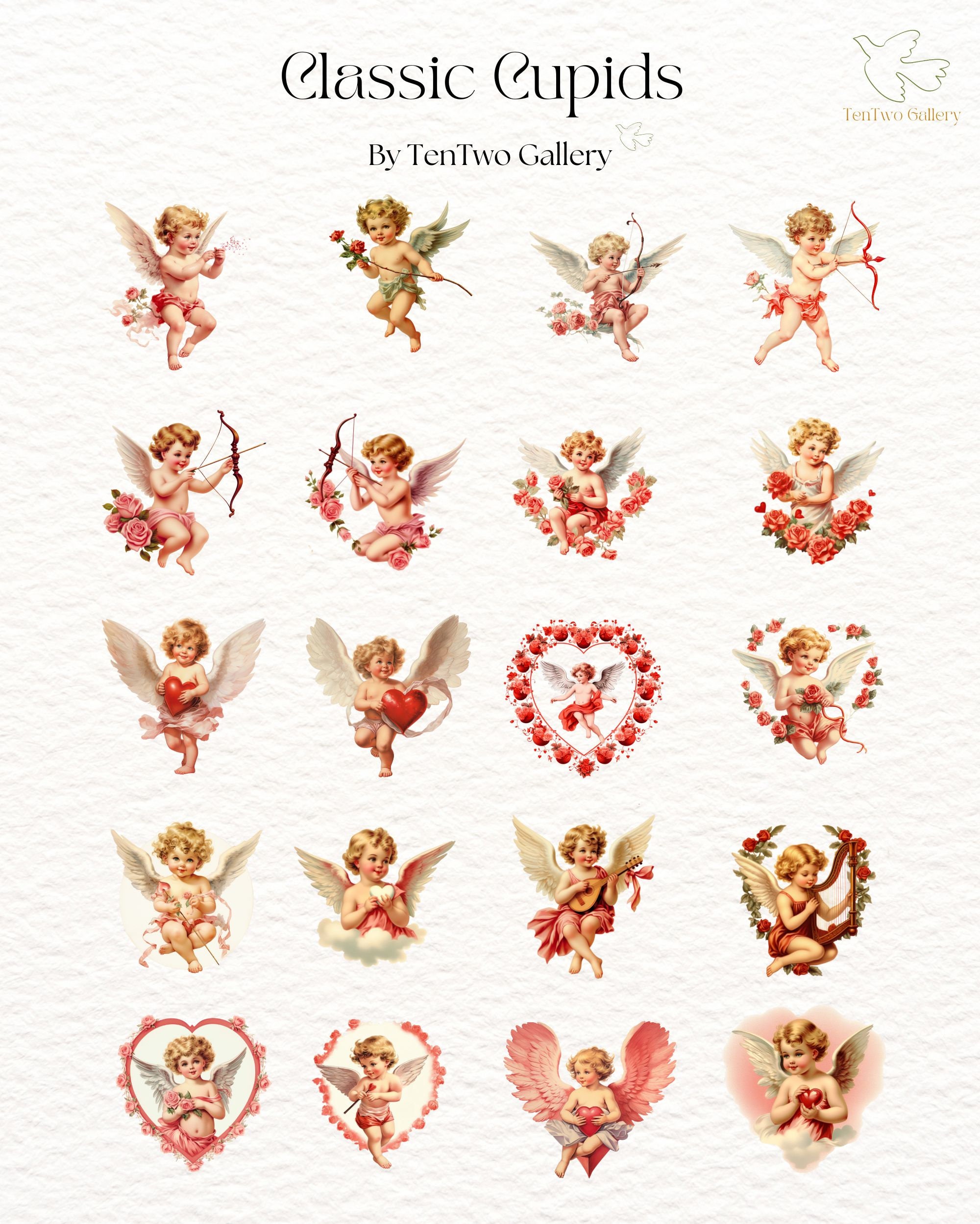 Classic Cupid Illustrations Clipart Vintage Valentines Clipart ...