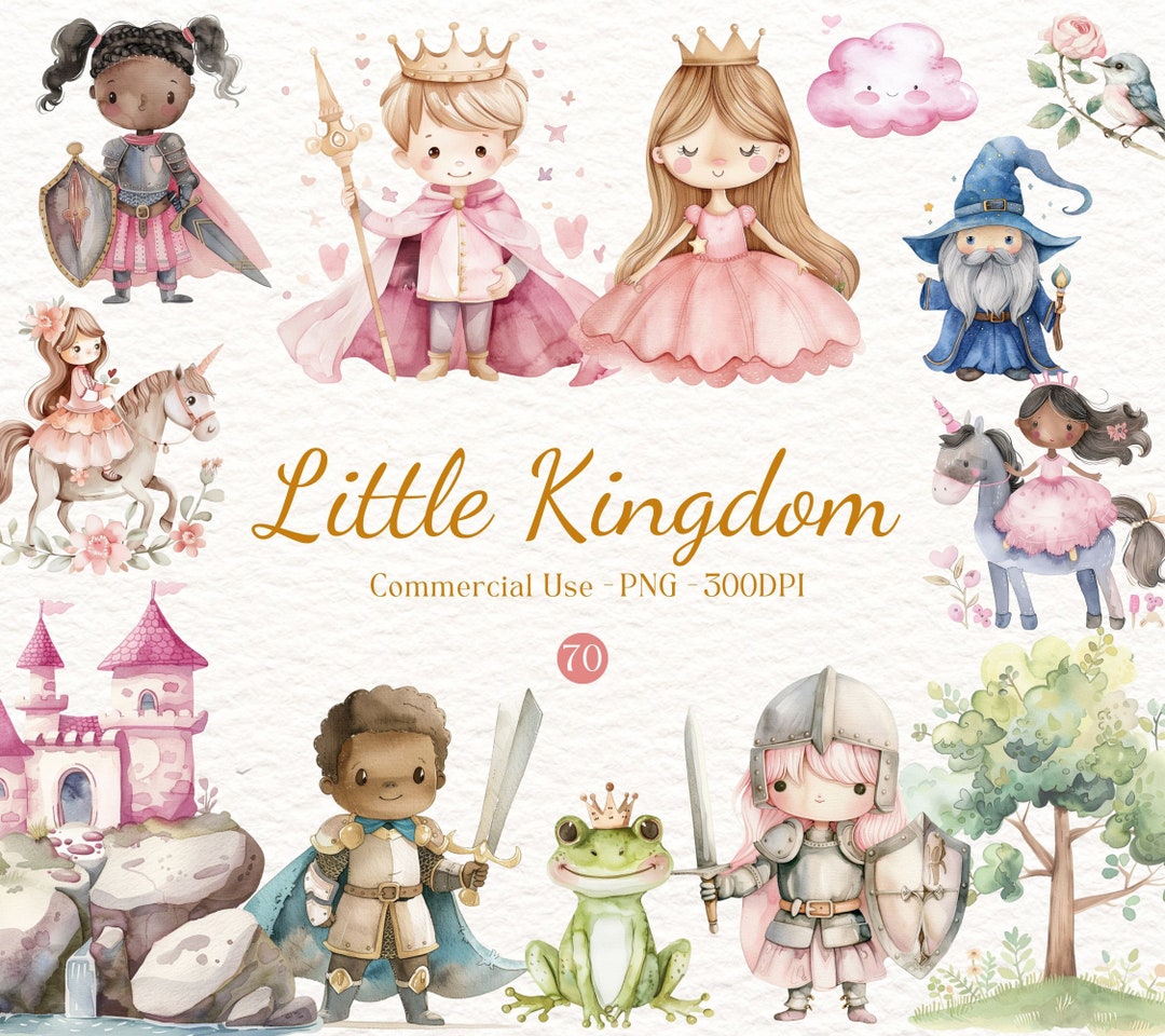 Pink Princess Watercolor Clipart Bundle, Nursery Fairytale Clipart ...