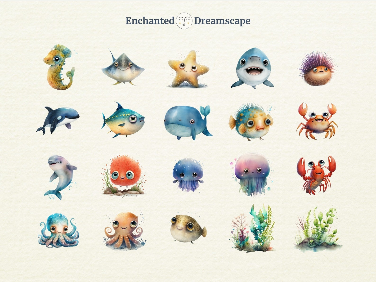 Watercolour Ocean Animals Clipart Under the Sea Clipart Bundle PNG Full ...