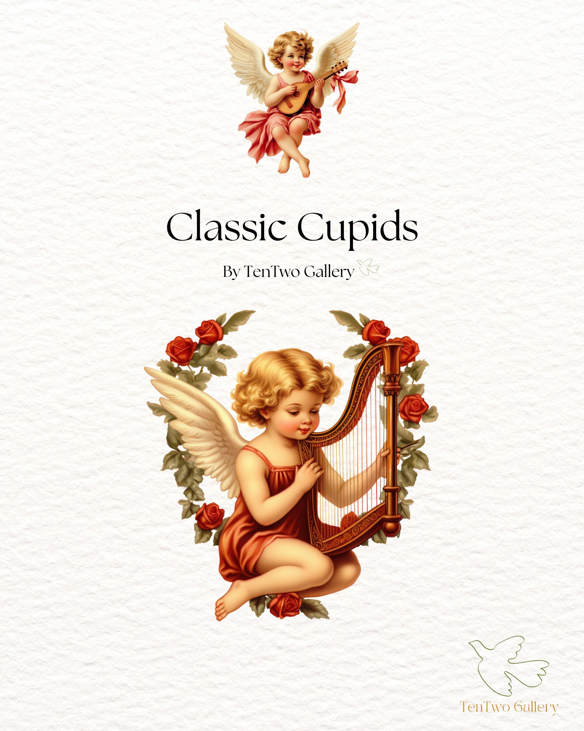 Classic Cupid Illustrations Clipart Vintage Valentines Clipart ...