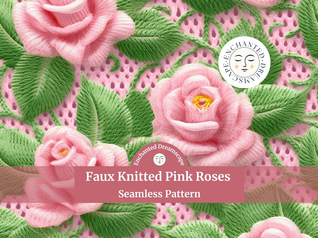 Faux Knitted Pink Roses, Crochet Seamless Pattern, Cute Roses Seamless ...