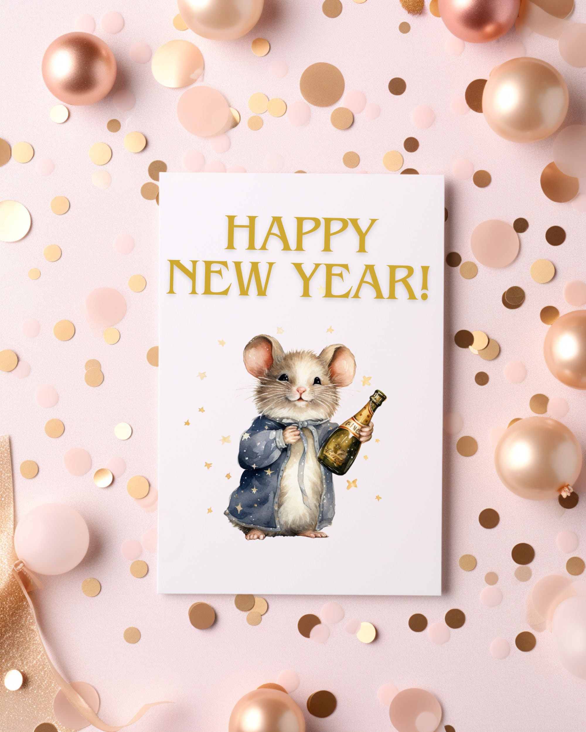 New Years Mice Clipart Watercolor Party Clipart Cute New Years ...