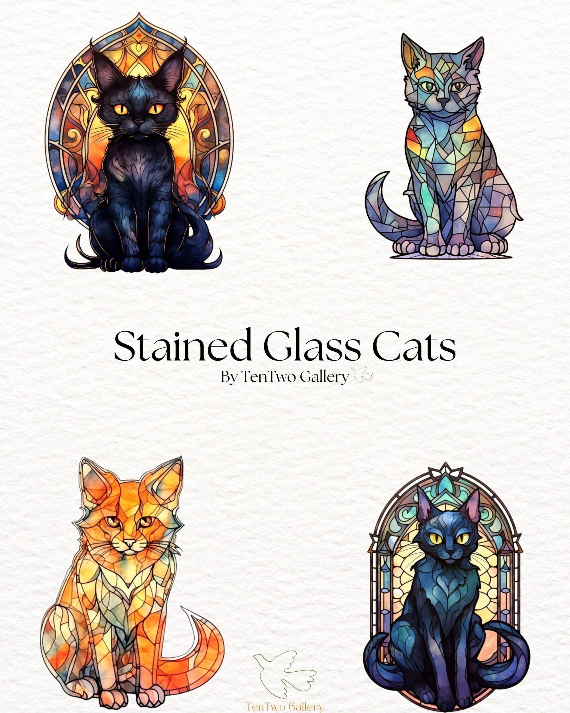 Stained Glass Cats Clipart Coloured Glass Cats Cute Kitten Images ...