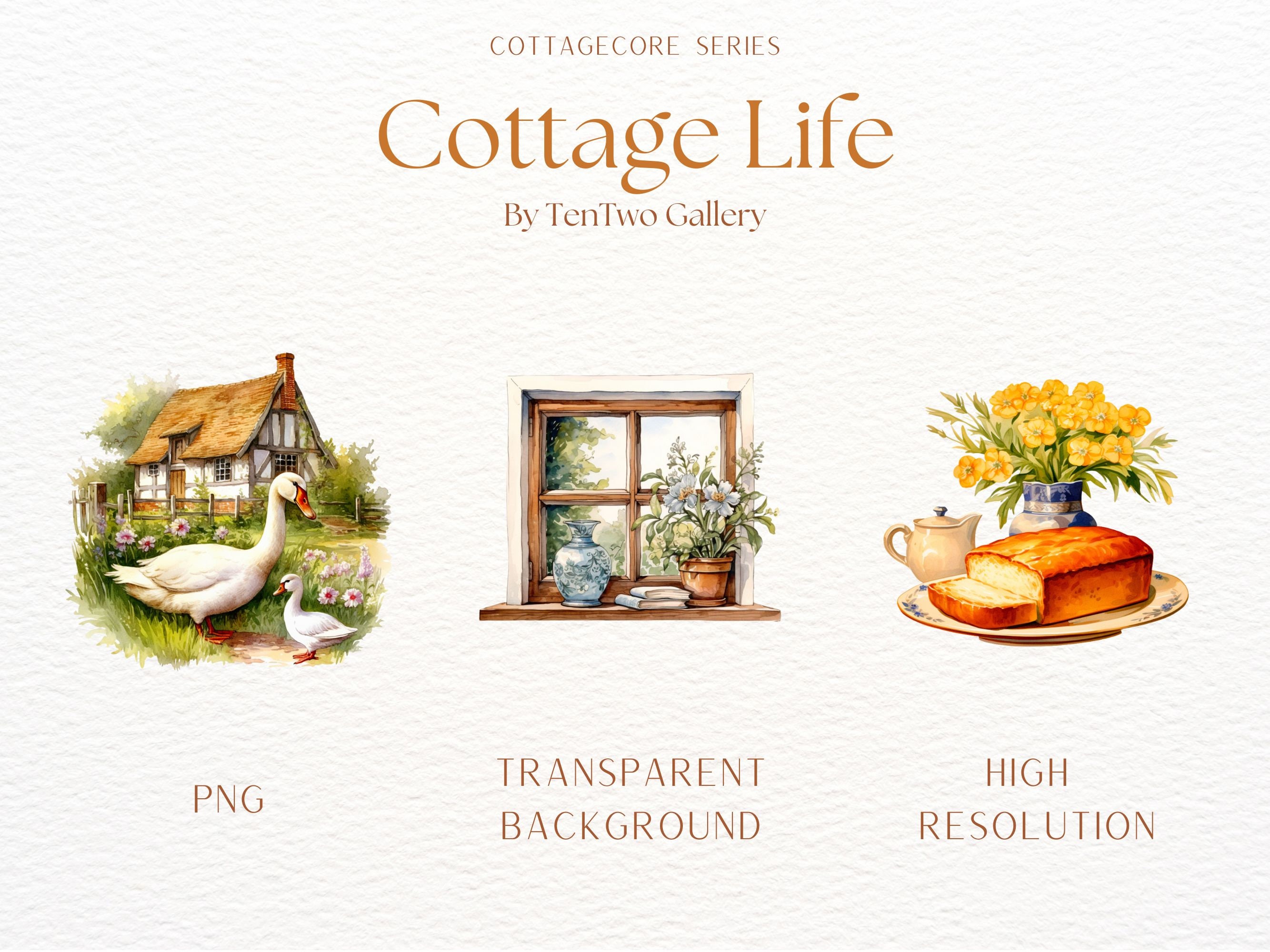 Cottage Life Clipart, Cottagecore Sublimation, Watercolor Country Side ...