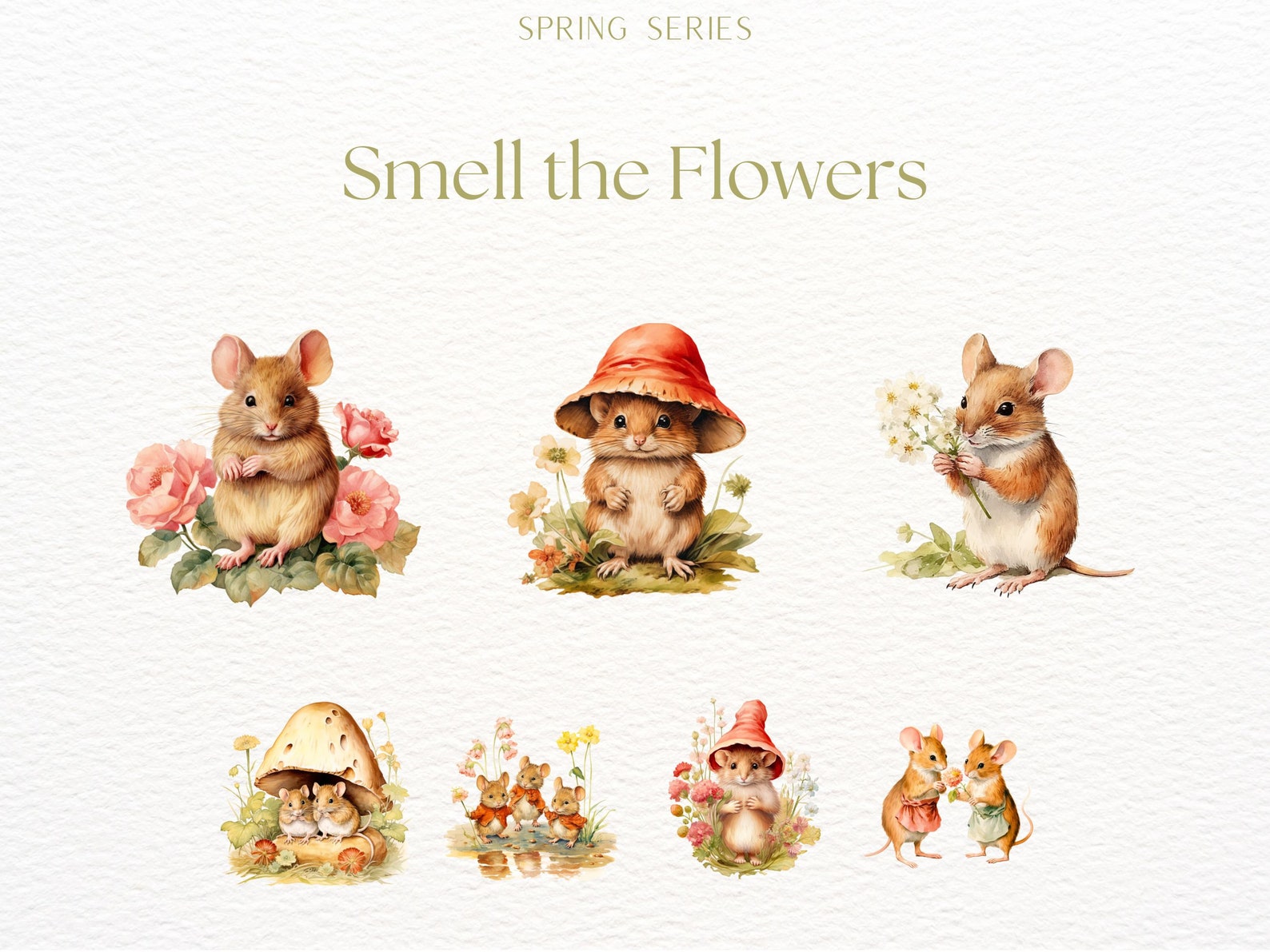 Watercolor Spring Mice Clipart, Cute Mice Clipart, Spring Sublimation ...