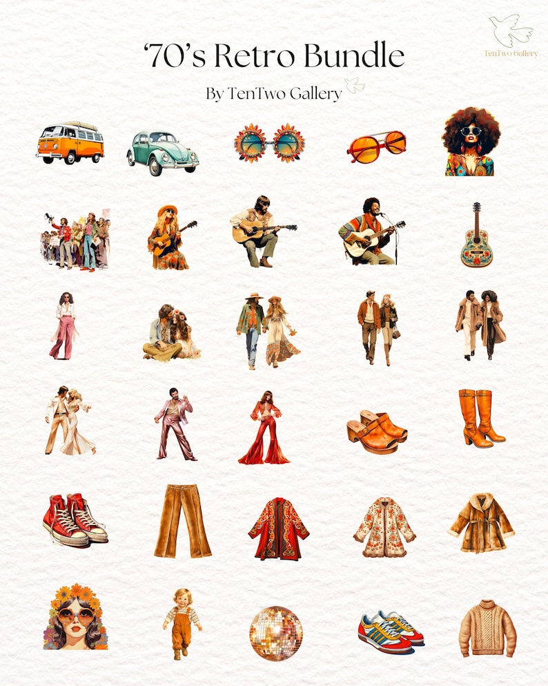 1970's Retro Clipart, Vintage Groovy Sublimation, Boho Hippie, Flower ...