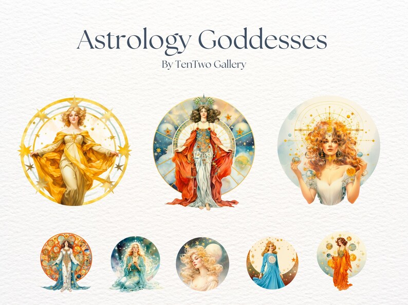 Astrology Goddesses Clipart, Vintage Astrology Sublimation, Hippie ...