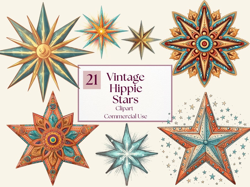 Vintage Hippie Stars Clipart Stars PNG Transparent - Etsy